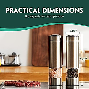 Electric Salt and Pepper Grinder Set - Kitexpert Battery Operated Pepper Mill with Light - One Handed Operation with Large Button - Up to 5 Adjustable Grinding Levels