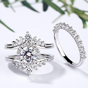 Jeulia Diamond Rings 1.9ct Interchangeable Band Halo Round Cut Sterling Silver Ring for Women Wedding Promise Bridal Set Engagement Anniversary Vintage Crown with Jewelry Gift Box (9)