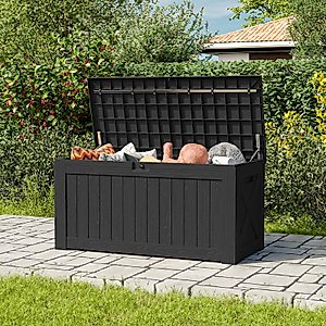 VICTONE 120 Gallon Large Deck Box, Outdoor Lockable Storage Box for Gardening Tools, Waterproof Deck Box for Patio Furniture, Black