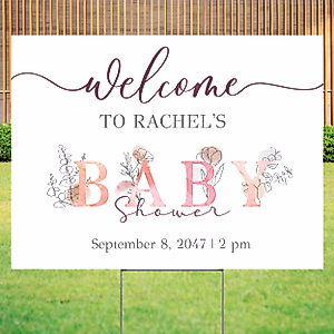 Custom Welcome Baby Shower Sign with Stand, Large Floral Baby Shower Sign with Personalized Info, 24" W x 18" H for Outdoor and Indoor Use (Baby Shower Design B)