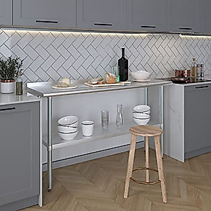 AmGood 18" X 60" Stainless Steel Work Table with 1.5" Backsplash | Metal Kitchen Food Prep Table | NSF