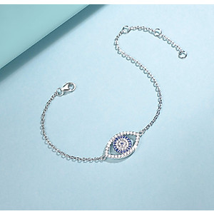 FANCIME Evil Eye Bracelet 925 Sterling Silver Cubic Zirconia Blue Eye Bracelet Yom Kippur Gifts Fine Lucky Jewelry for Women Friends