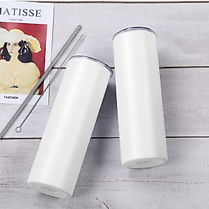 30 Oz Straight Sublimation Tumbler Blank Set, 4 Pack Stainless Steel Skinny Tumbler for Sublimation with Shrink Wrap, Insulated Skinny Slim Water Tumbler for Diy, White