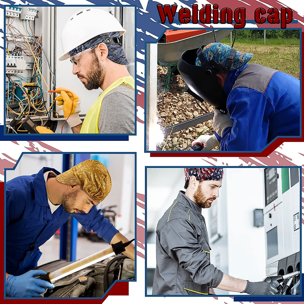 4 Pcs Welding Cap Flame Resistant Cotton Welding Hat for Men Women's Welders Caps Sweat Absorption Mesh Hat Liner for Welder Electrician Gas Station, Matched with Most Welding Helmet