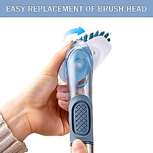 NileHome Dish Brush with Soap Dispenser Dish Scrubber with 4 Replaceable Heads Kitchen Dish Scrub Brush with Stainless Steel Handle Dish Cleaning Brush Dish Wand for Dishes, Pots…