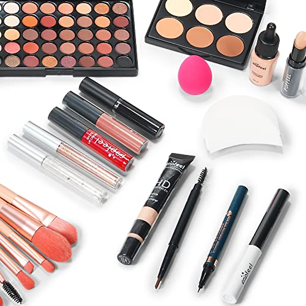 beginner Makeup Kit For Women Full kit, Makeup Set For Teen Girls Eyeshadow Lip gloss Lipstick Make up Brushes Eyebrow Eyeliner Pen Liquid Concealer Foundation Primer Puff Eye shadow Shields Eye Brow Stencil