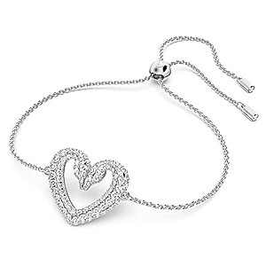 SWAROVSKI Una Bracelet, with White Crystal Pavé, Rhodium-Plated Setting and Swan Heart Design, Part of the Una Collection