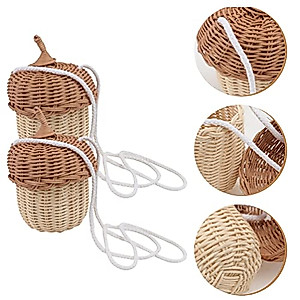 COHEALI Kids Purse 2pcs Mini Purse Portable Kids Bag Rattan Woven Basket Shaped Bag Cross-Body Woven Bag Kids Wallet