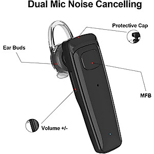 ADADPU Bluetooth Headset - V5.0 Wireless Handsfree Earpiece Built-in Dual Mic Noise Cancelling, 10 Days Standby 16Hrs HD Talktime Ultralight Headset for iPhone Android Samsung Laptop(Black)