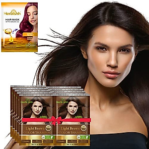 Herbishh Hair Color Shampoo for Gray Hair–Natural Hair Dye Shampoo with Argan Hair Mask–Travel size-Colors Hair in Minutes–Long lasting colour–10pack+1pack–Ammonia-Free (Light Brown)