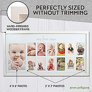 Green Pollywog | Baby's First Year Frame | Collage Frame For Baby In White | 12 Month Picture Frame | Milestone Photo Frame | First Year Picture Mat | Baby Picture Frame | My First Year Picture Frame