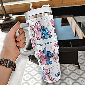 Generic Stitch Cups for Girls 40oz Cartoon Tumbler with Lid and Straw Vasos De Stitch Adult Sippy Travel Mugs with Handle Double Wall Vacuum Insulated Water Bottle Stitch Gifts