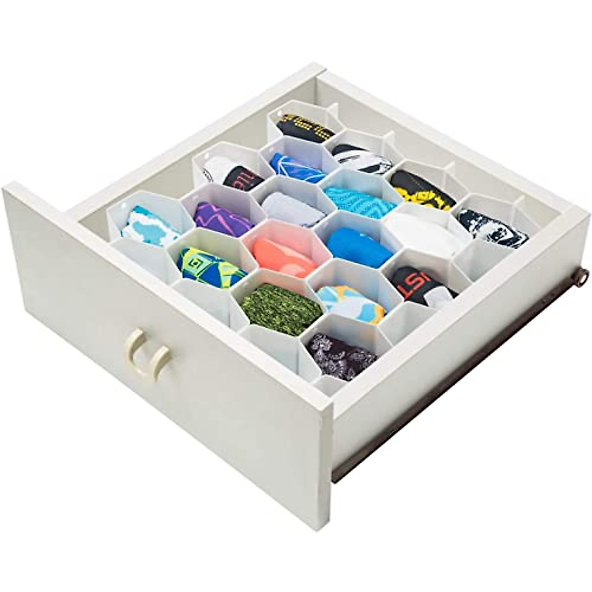 Flytianmy 32Pcs Honeycomb Drawer Organizers Adjustable Partition Storage for Underwear Socks Bras Ties Belts Scarves White Total of 72 Slots