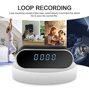 Jigayao Camera Clock, HD 1080P WiFi Alarm Clock Camera with Night Vision/Motion Detection/Loop Recording, Wireless Security Nanny Cam for Home and Office-Support iOS/Android No Audio