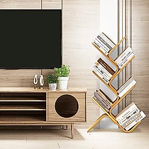briteman 6-Tier Floor Bamboo Tree Bookshelf, Modern Standing Bookcase Office Book Storage Creative Curved Rack Organizer Shelves, Book Shelf Space Saver for Home Living Room Corner Bedroom