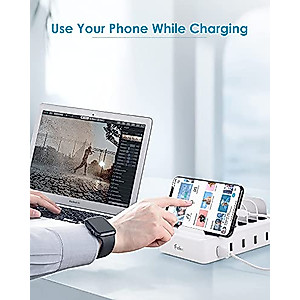 Charging Station for Multiple Devices, 6 Ports Compatible Cables W/3 iPhone, Micro USB,Type C,Compatible with Apple Charging Station,Phone,iPad,Cell Phone,Tablets,iPad,Kindle,White