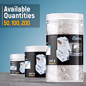 Everest Media Solutions RJ45 Cat6 Pass Through Connectors - Pack of 200 - EZ to Crimp Modular Plug for Solid or Stranded UTP Network Cable - Male Ethernet Connector End