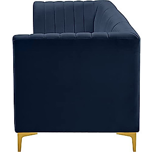 Meridian Furniture Alina Collection Velvet Upholstered Modular Sofa with Deep Channel Tufting, 119" Wide, Navy