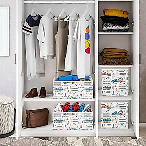 DOMIKING Toy Cars Construction Trucks Storage Baskets for Shelves Foldable Collapsible Storage Box Bins with Fabric Bins Cube Toys Organizers for Pantry Bathroom Baby Cloth Nursery,11 x 11inch