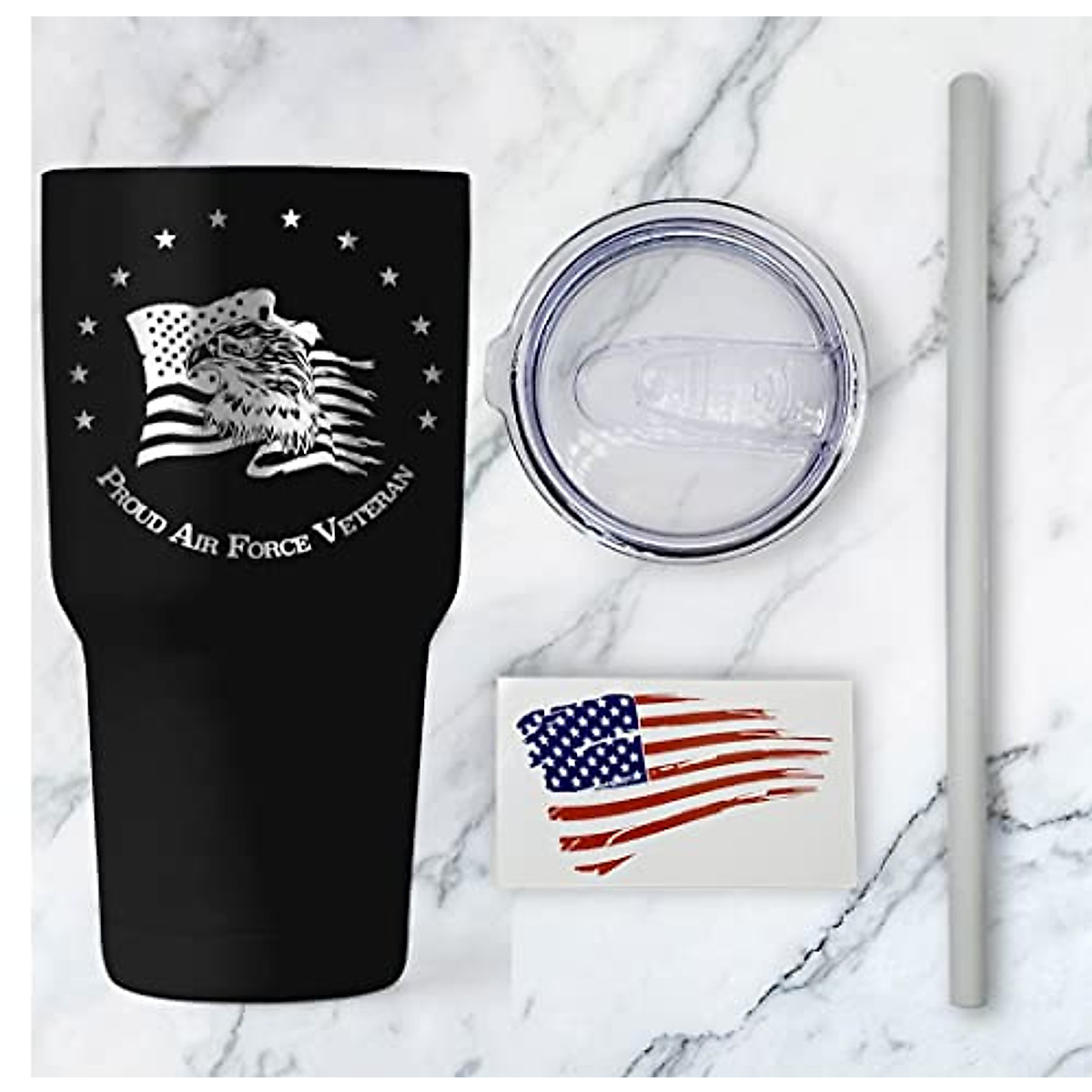 US Air Force Veteran 30oz Patriotic Tumbler - American Flag Tumbler Travel Mug - Patriotic Coffee Travel Mug - Double Insulated 30oz Tumbler - Engraved in the USA - (Air Force Veteran)