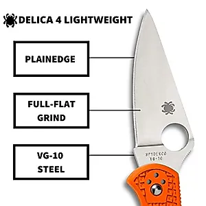 Spyderco Delica 4 Lightweight Signature Knife with 2.90" Flat-Ground Steel Blade and High-Strength Orange FRN Handle - PlainEdge - C11FPOR