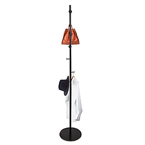 ChezMax Metal Coat Rack Stand with Marble Base, Freestanding Coat Rack with 8 Round Hooks, Heavy Duty Hall Tree for Hanging Clothes Bags Scarves Umbrella Jacket Purse, Entryway Floor Hat Hanger(Black)