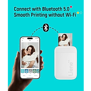 Liene 2x3” Photo Printer, Mini Photo Printer w/ 5 Zink Adhesive Photo Paper, Bluetooth 5.0, Compatible w/iOS & Android, Portable Color Mono Instant Photo Printer for iPhone, Smartphone, Pearl White