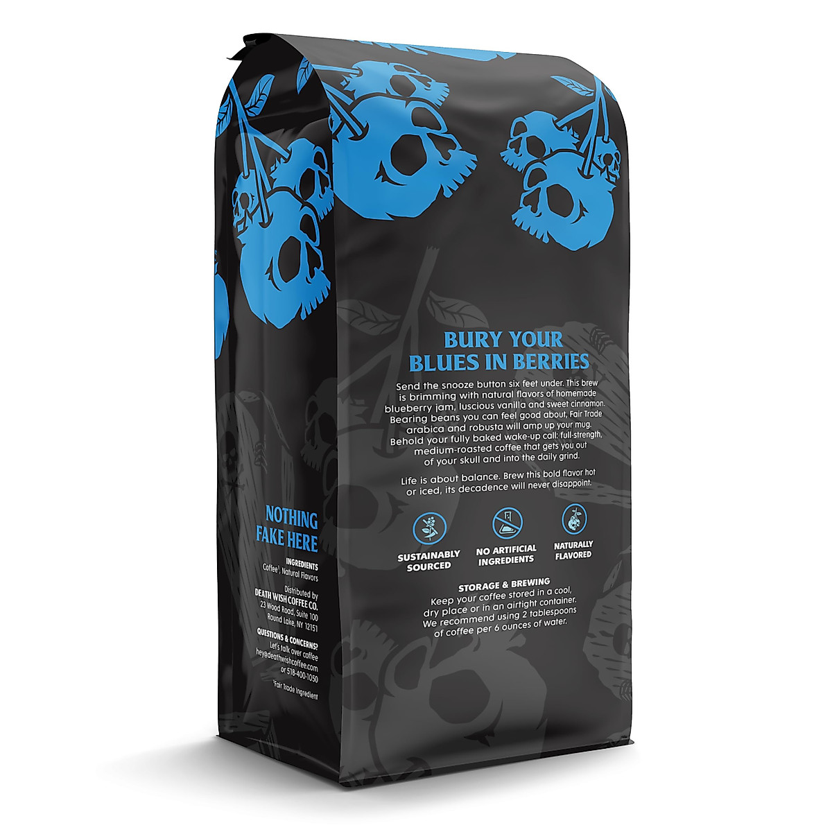 DEATH WISH COFFEE Ground Coffee - Extra Kick of Caffeine - Blue and Buried: Blueberry Vanilla Flavored Coffee