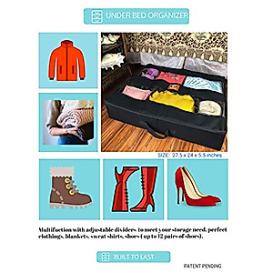 Norse 2 in 1 Large Underbed Storage Bags Organizer Container 2 Sturdy Zippers, Blankets Clothes Comforters Foldable Storage Bags with Clear Window (SET OF 2 : 2-in-1 Under bed Organizer, Black)