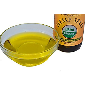 PRIME NATURAL Organic Hemp Seed Oil 4oz - USDA Certified - Sativa Oil - Pure, Cold Pressed, Virgin, Unrefined, Vegan, Food Grade - High Omega 3 6 9 Fatty Acids - Good for Face, Body, Skin & Hair Care