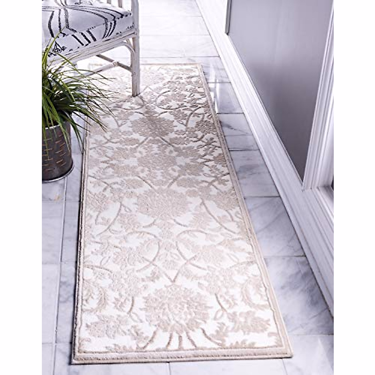 Unique Loom Rushmore Collection Area Rug - Taft (3' x 9' 10" Runner, Snow White/ Beige)