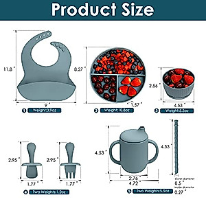 CSFICTS Baby Led Weaning Supplies - Silicone Baby Feeding Set - Suction Bowl Divided Plate Straw Sippy Cup - Toddler Self Feeding Eating Utensils Dish Set with Bibs Spoon Fork - 6 Months