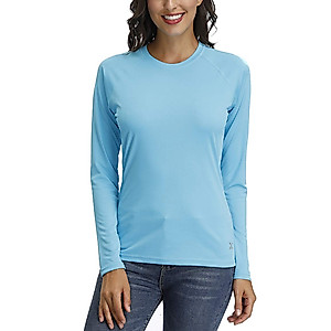 Women's UPF 50+ Sun Protection Long Sleeve Performance Active Top Shirts Fitness Workout Running Sports Leisure T-Shirt (L, Sky Blue)