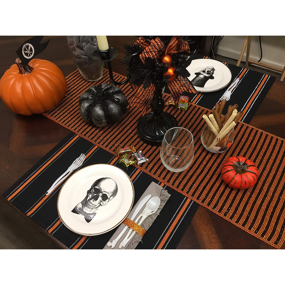 Skeleton Shaped Plastic Silverware Set Plasticware: Reusable, Dishwasher Safe, Non Toxic, Heavy Duty Forks Spoons & Knives (Place Setting for 6-18pcs Total)