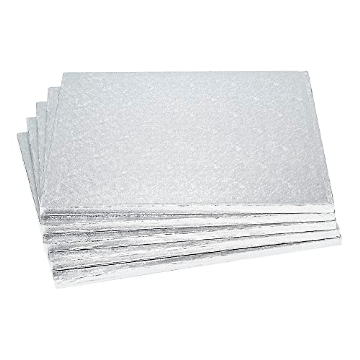 DecoPac Square Cake Drum, Foil Covered Cake Drum, Sturdy Half Inch Thick, Pack of 5, Silver - 14 Inch