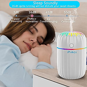 Pinci 300ml Air Humidifier,Colorful Cool Portable Mini Humidifier,Small Desktop Cold mist Humidifier,Auto Shut-Off,2 Mist Modes,Super Quiet for Car,Plant,Office,Bedroom(White)