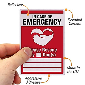 SmartSign “In Case of Emergency Please Rescue My Dogs" Pet Rescue Decal Set | Two 2.75" x 4" & One 3.75" x 5.5" Engineer Grade Reflective Adhesive Labels