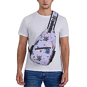 ISUNIET Unisex Chest Bags Crossbody Sling Backpack Travel Hiking Daypack for Women Men Stitch Shoulder Bag for Climbing Runners Cartoon Cute 15