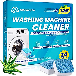 Maravello Dishwasher Cleaner And Powerful Formula Washer Cleaner Tablets For HE Front Loader And Top Load, Septic Tank Safe,12 Months Supply
