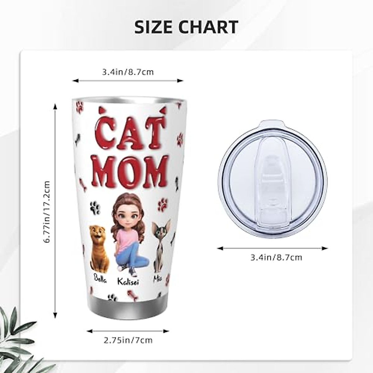 Cat Mom Tumbler,Personalized Insulated Tumbler with Women and Cat Cartoon Design,Custom Stainless steel Cup,Birthday Mothers Day Gift