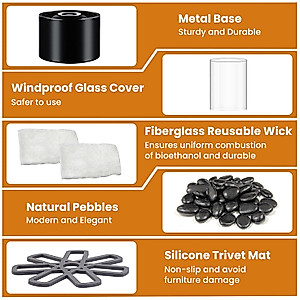 OUBRTS Mini Tabletop Fire Pit Bowl Portable Tabletop Fireplace, Small Ethanol Table Top Firepit with White Stones,Smokeless Alcohol Fireplace for Outdoor Patio Balcony Porch Camping