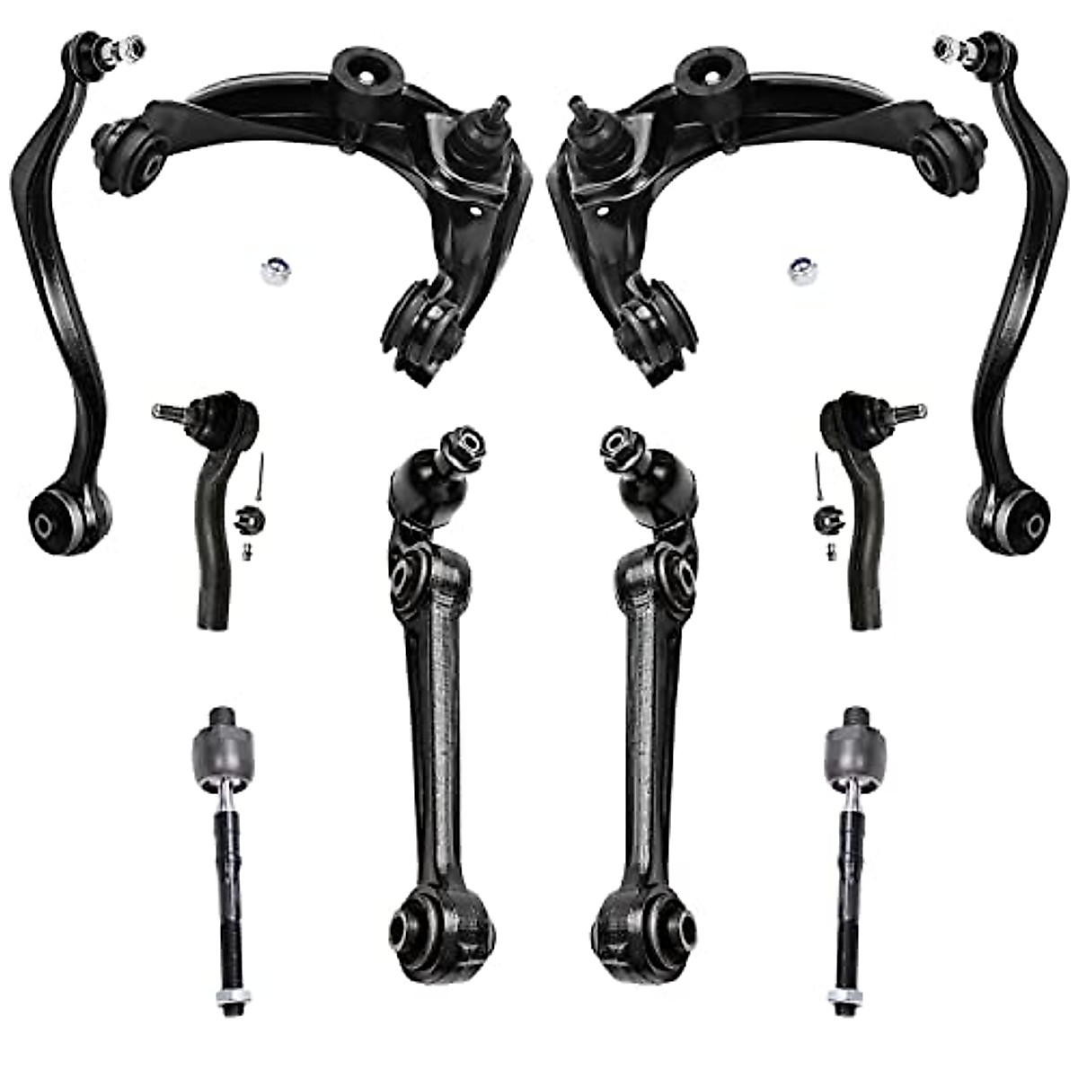 Detroit Axle - 10pc Front End Suspension Kit for 07-12 Ford Fusion Lincoln MKZ, 07-09 Mercury Milan, Lower Forward Rearward & Upper Control Arms Tie Rods 2007 2008 2009 2010 2011 2012 Replacement