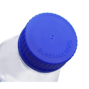EISCO Reagent Bottle, 500ml - Transparent with Blue Screw Cap - White Graduations - Borosilicate 3.3 Glass