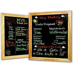 2 in 1 Reversible Monthly Baby Milestone Board & Pregnancy Baby Milestone Chalkboard | Baby Board | Baby Monthly Chalkboard Sign | Pregnancy Announcement | Baby Bump | Gift Mom Baby Shower | 12" x 16"
