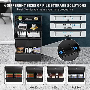 Rophefx File Cabinet with Shelves, 2 Drawers Lateral File Cabinet, Printer Stand with Open Storage Shelf, Metal File Cabinet with Lock, Black