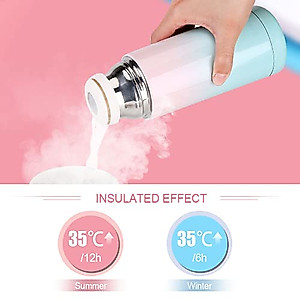 Fdit 350ML Cute Rabbit Cartoon Kids Vacuum Insulated Mug Stainless Steel Hot Water Bottle Travel Mug(Pink + Green)