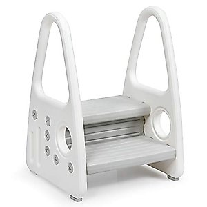 Costzon Kids Step Stool, Toddler Step Ladder for Toilet Potty Training, Kitchen Counter, Bathroom, Two Step Learning Tower w/Non-Slip Design, Safety Handles, 200 Lbs Weight Capacity (Grey)