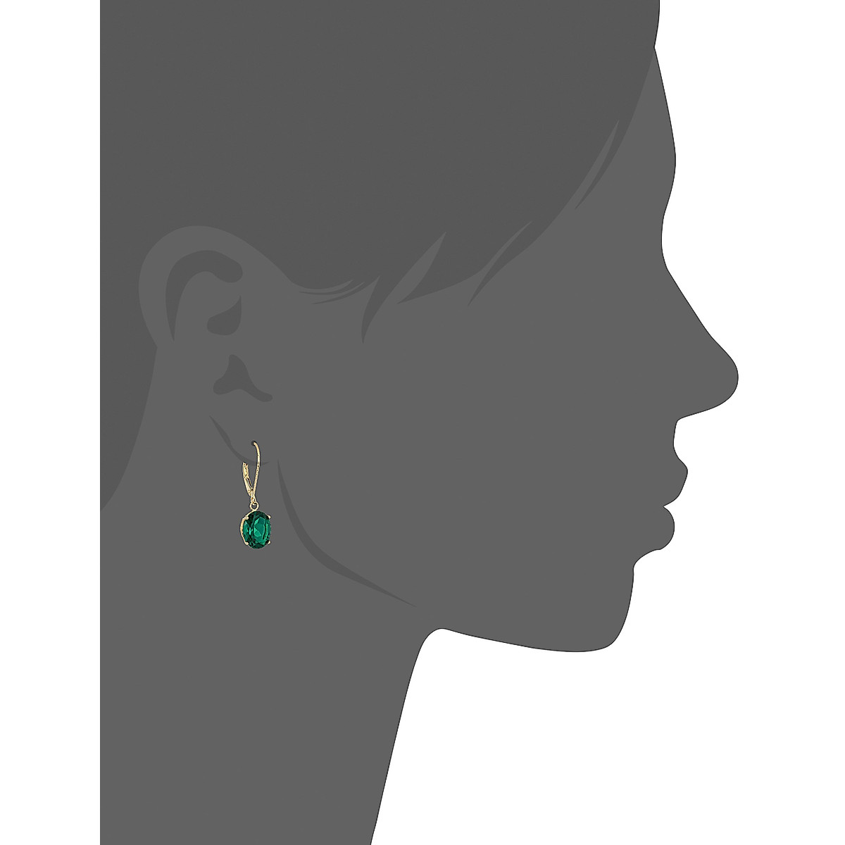 Amazon Essentials 14k Yellow Gold Oval May Created Emerald Dangle Earrings for Women, Created Emerald 8x10mm Leverback Earrings - Hypoallergenic, Nickel-Free, Elegant Gift for All Occasions ,(previously Amazon Collection)