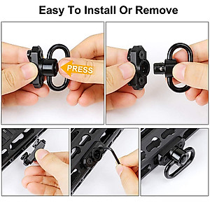 REERON 2 Point Sling & Mloc Sling Mount - Adjustable Extra Long Two Point Traditional Rifle Sling with 2 Pack 1.25" QD Sling Swivels Mounts for M Lock Rail System (2 Pack Mloc Sling Mounts)