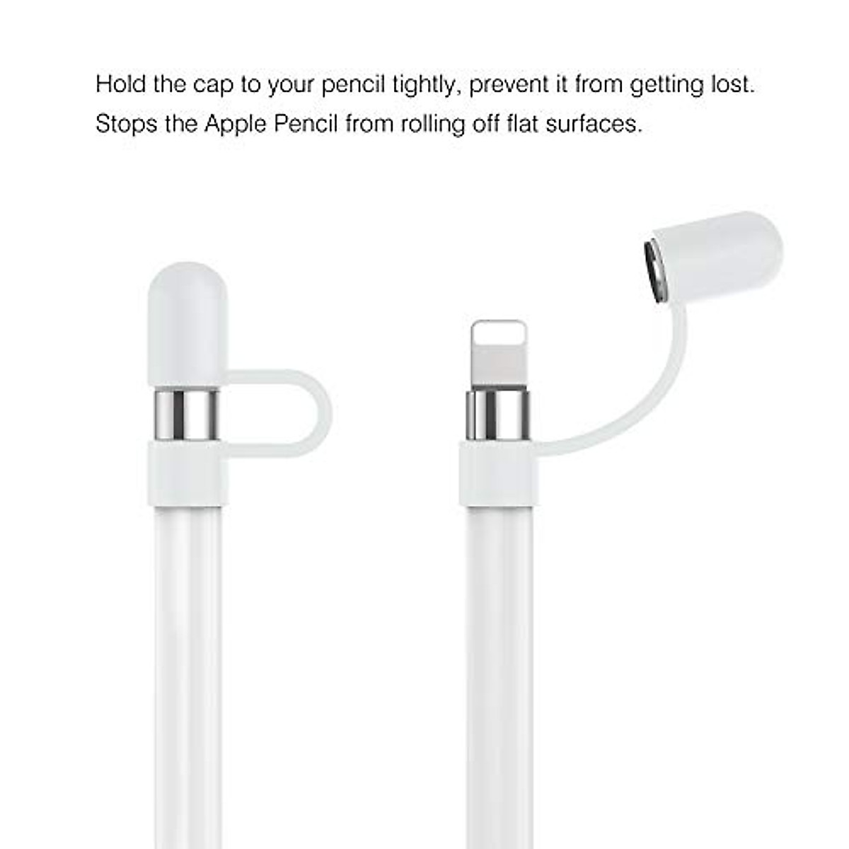 MoKo Pencil Cap Holder Fit Apple Pencil 1st Generation, USB Cable Tether and Pencil Cap, Fit New iPad 10th Generation 2022, iPad 9th/8th/7th/6th Gen, iPad Mini 5,White